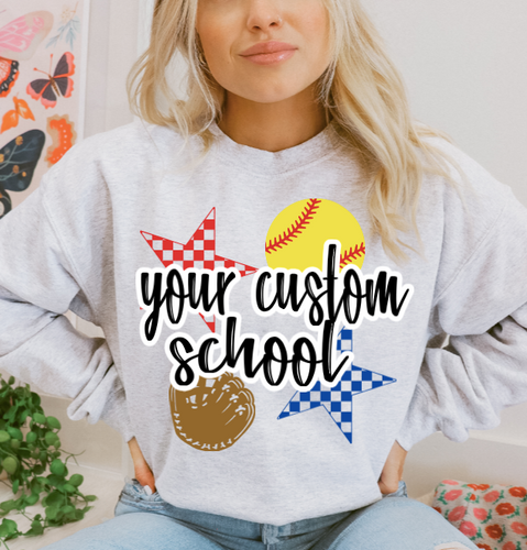 custom softball and stars (DTF Transfer) | Hookful Designs DTF