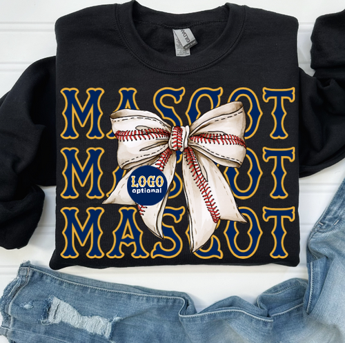 mascot stacked baseball bow (DTF Transfer) | Hookful Designs DTF