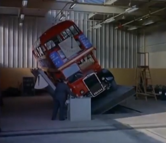 Tilt tests of double-decker buses. April 1933. London