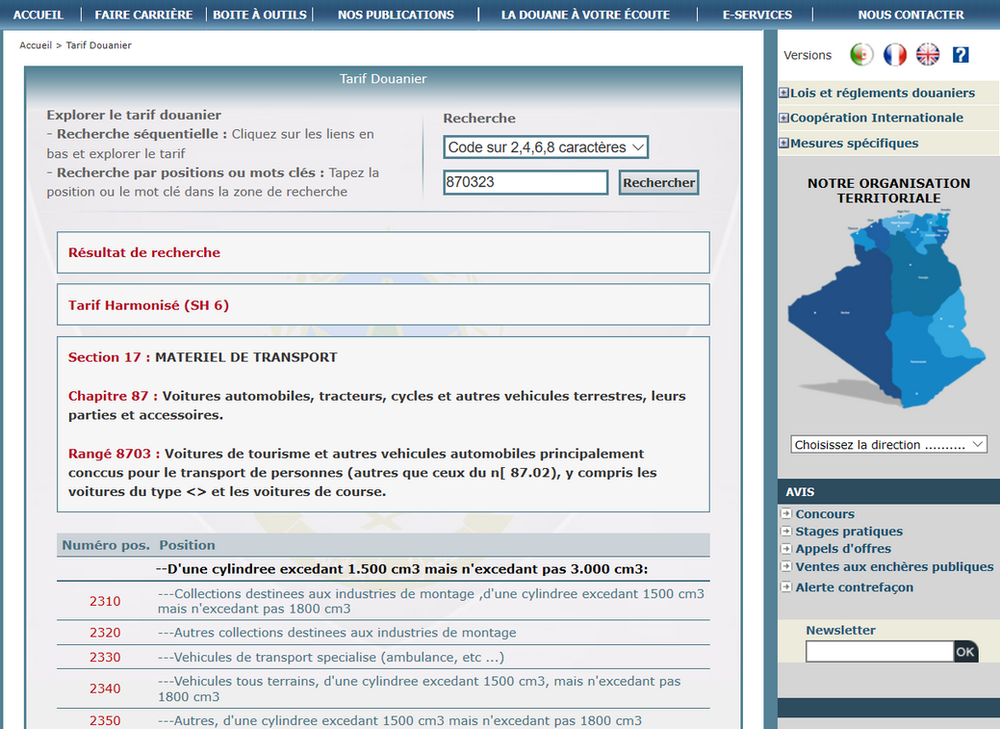 Tarifs douaniers d'importations des véhicules