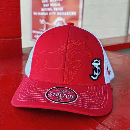 Red/White Mustang Hat - Stretch Back | St. Joe Mustangs