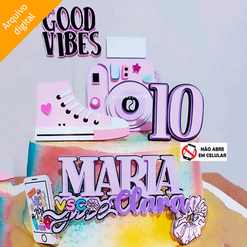 Topo de Bolo Good Vibes Cake Topper em Camadas (Studio) | Topo de bolo ...