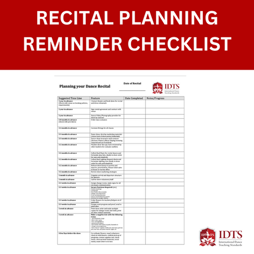 Recital Planning Reminders Checklist | Dance Teaching Stand