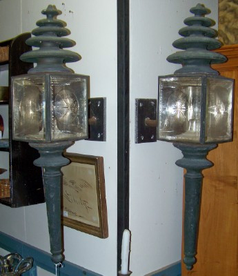 PR. OF BRASS AND TIN WITH GLASS HEARSE LANTERNS | Ponzi's Antiques