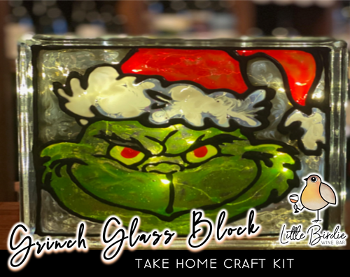 Take Home Craft Kit | Grinch Glass Block | littlebirdiewinenest