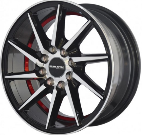 RED RING WHEELS Onyx L1458 Black Glossy & Polished Metal w Red Ring For ...
