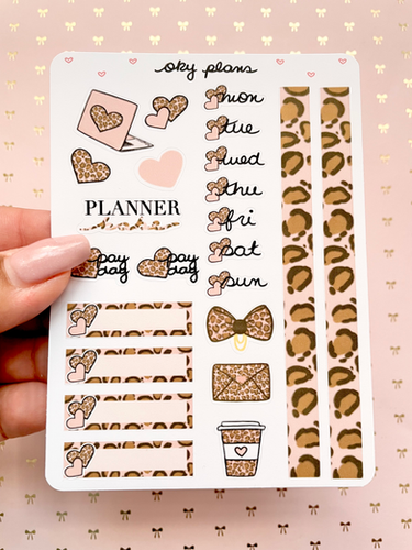 Tan and pink leopard weekly stickers | oky plans
