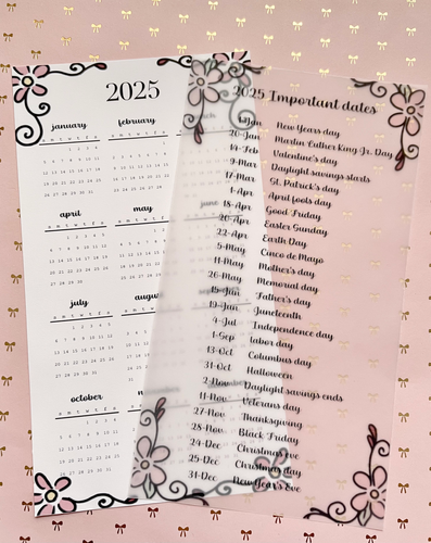 2025 Yearly calendar and important dates inserts | oky plans