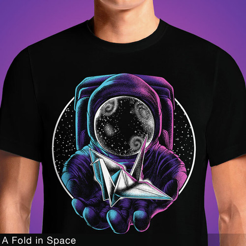 A Fold in Space - Origami Spaceman Black Crane T-Shirt