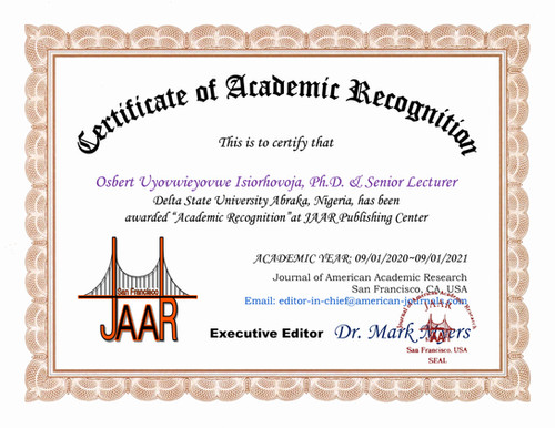 Certificate of Academic Recognition | BestAmericanJournals