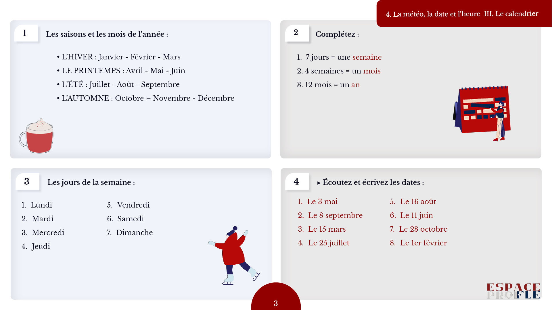 III. Le calendrier - Compréhension orale