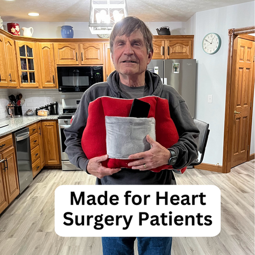 Scarlet and Gray Wrap Around Heart Surgery Pillow | The Cardiac Bear