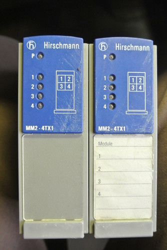 HIRSCHMANN MM2-4TX1 MICE MEDIA MODULES (2) on MB-2T MICE BACKPLANE ...