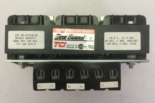 TCI KLR18CTB THREE PHASE LINE REACTOR 600V 60HZ 18A 3PH 24.0V. IZ @ 18A ...