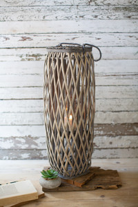 Tall Grey Square Willow Lantern | The Hive Workshops