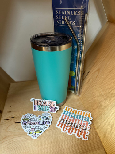 Perfect insulated cup with 3 mom stickers and stainless steel straw ...