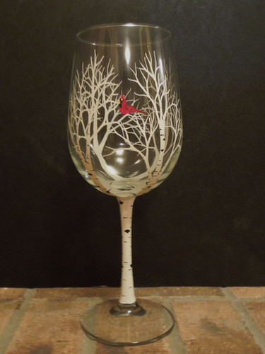 Winter Aspen/Birch Tree Wine Glass with Cardinal | jbillings