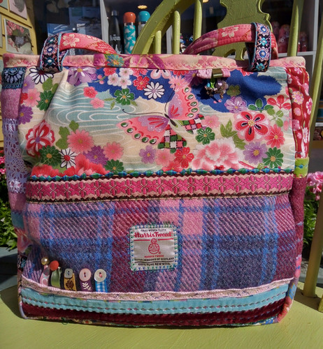 Butterfly Harris Tweed Unique Handbag, Blue and Pink Handbag | Gustaf's