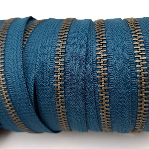 YKK #5 Metal Zipper Teal Blue 840 Antique Gold | Zippers On The Roll