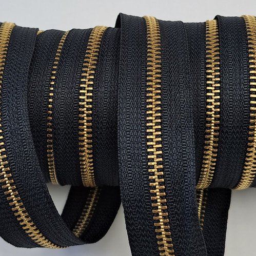 YKK #5 Gold Metal Zipper Black 580 | Zippers On The Roll