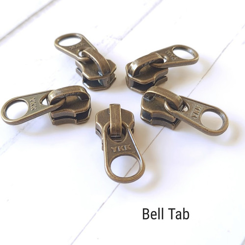 YKK #5 Antique Gold Bell Tab Slider for Metal Zipper - pkt of 5 ...
