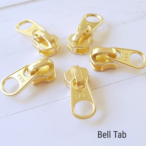 YKK #5 Gold Bell Tab Slider for Metal Zipper - pkt of 5 | Zippers On ...