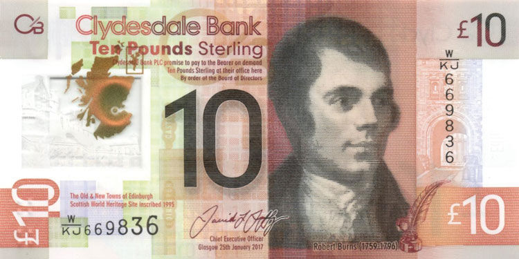 Schottland, Clydesdale Bank: Neue 10-Pfund-Note vom 25.1.2017