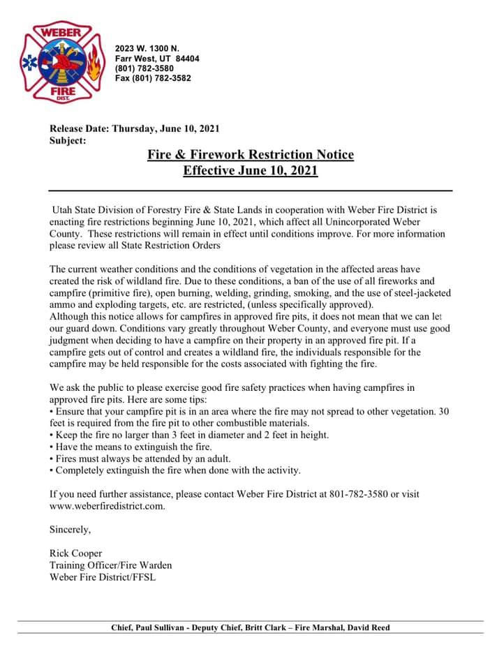 FIRE & FIREWORK RESTRICTION NOTICE