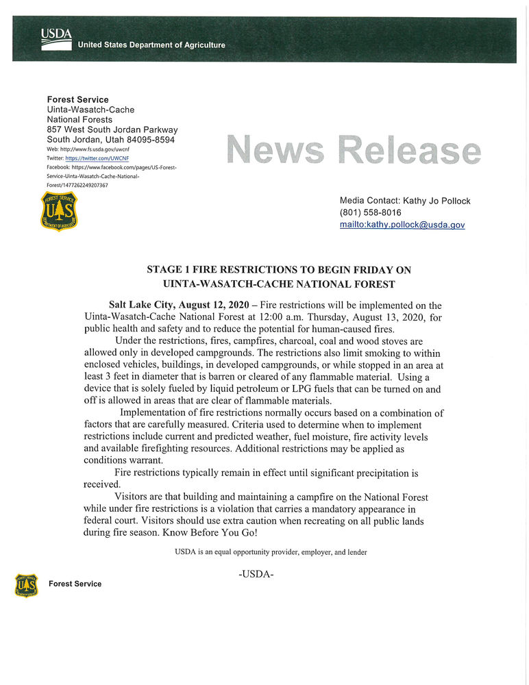 FIRE RESTRICTIONS - National Forest Service