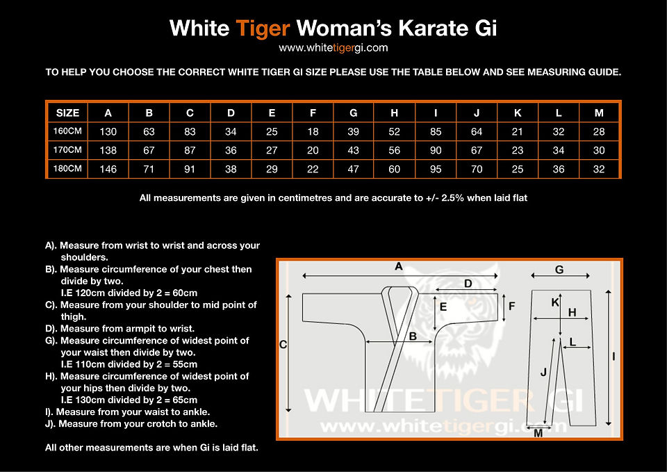Karate GI uniform Size Guide | White Tiger Gi
