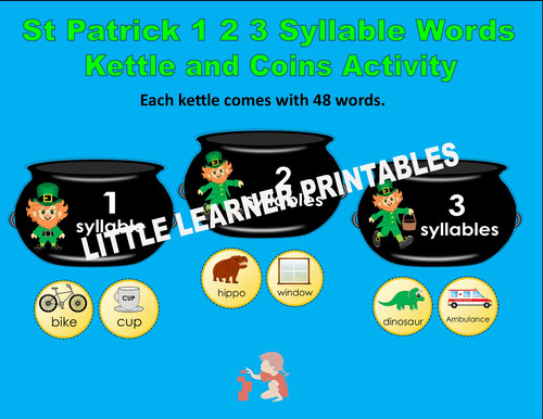 St Patrick 1 2 3 Syllable Words Kettle and Coins Activity | Little Learner