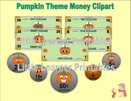 Pumpkin Them Play Money Clipart | Little Learner