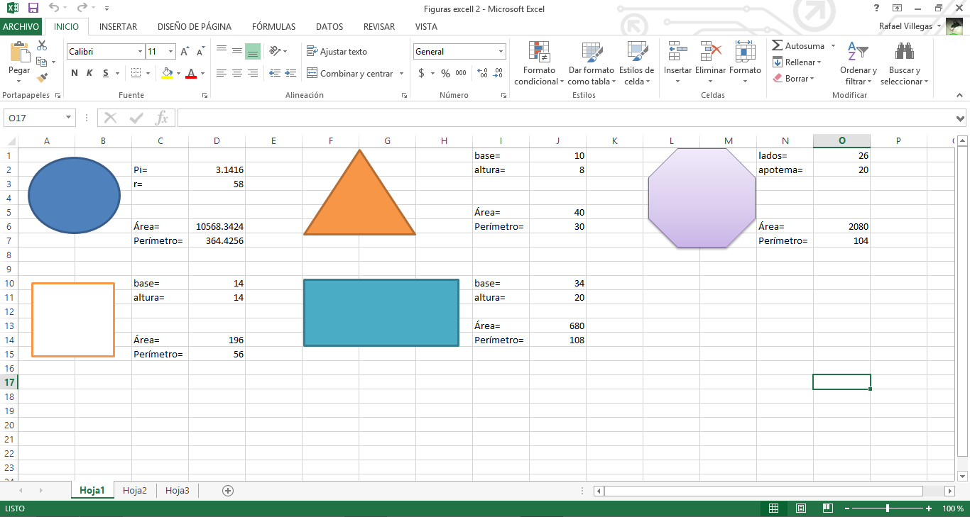 Área y perímetro de figuras, en Excel | Tutoriales, paqueteria office y ...