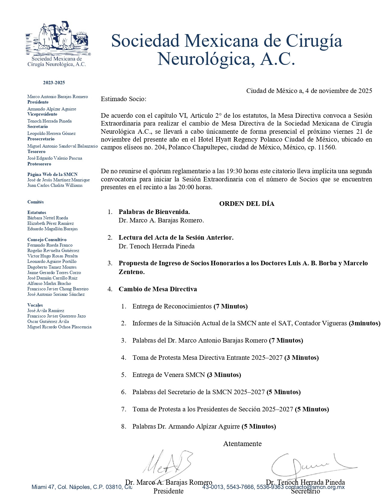 Sesión Extraordinaria Noviembre | SMCN