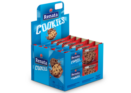 Cookies Chocolate c/ Gotas de Chocolate Renata 40g - caixa com 96 unid ...