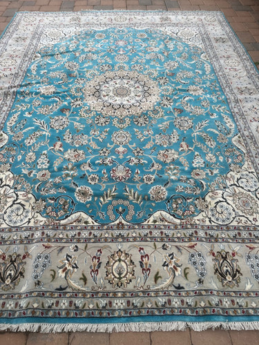 Handmade Turquoise Indian Rug, Persian Nain Design | hafezruggallery