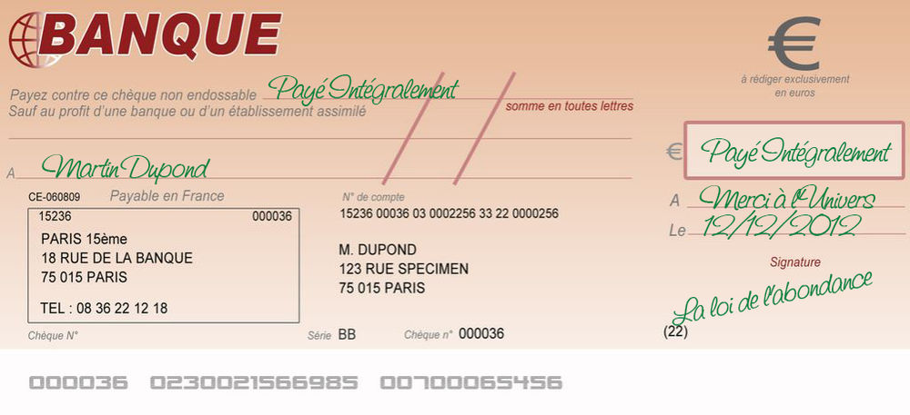 Le chèque d'abondance