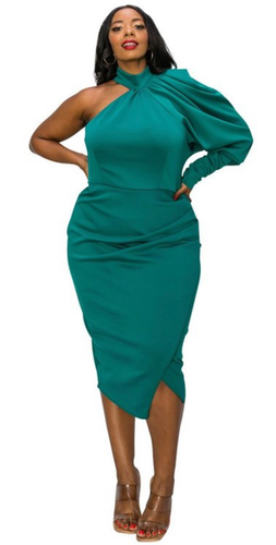 Karla One Shoulder Buffoon Sleeve Dress | Klassickurves