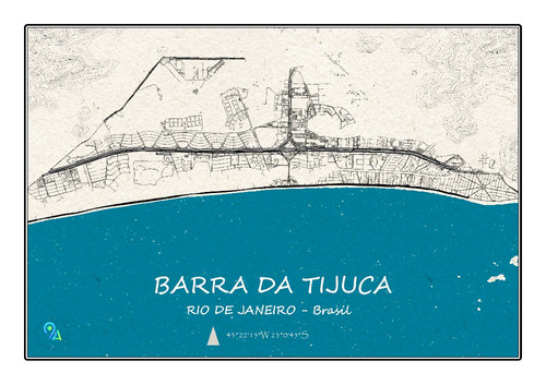 Mapa-Quadro Poster Barra da Tijuca (RJ) - Brasil | Mapas-Quadros