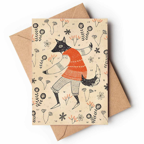'Dancing Wolf' card | Katia Hinic Studio