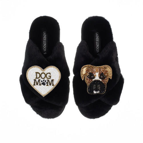 Classic Laines Slippers With Pip The Boxer & Dog Mum / Mom Brooches ...