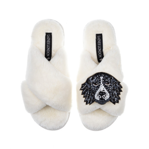 Classic Laines Slippers With Bentley The Black & White Spaniel Brooch ...