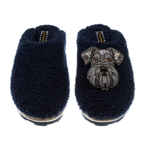 Teddy Closed Toe Slippers With Ernie The Schnauzer Brooch | Laines London