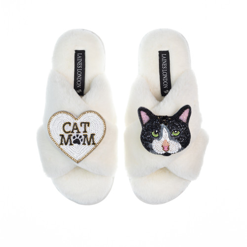 Classic Laines Slippers With Cat Mum / Mom & Oreo Cat Brooches | Laines ...
