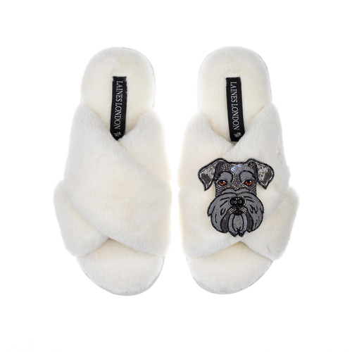 Classic Laines Slippers With Ernie The Schnauzer Brooch | Laines London