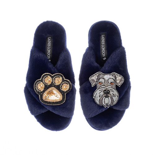 Classic Laines Slippers With Ernie The Schnauzer & Paw Brooches ...