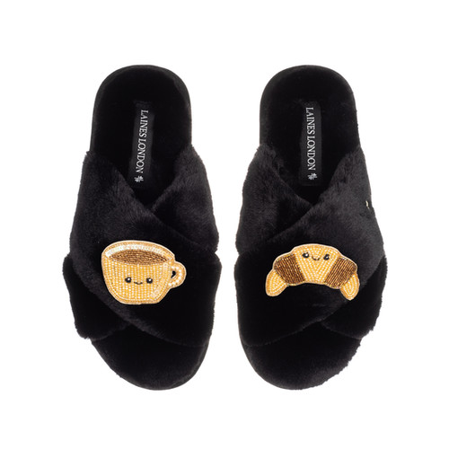 Classic Slippers With Laines Lovables Coffee & Croissant Brooches ...
