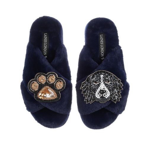 Classic Laines Slippers With Bentley The Black & White Spaniel & Paw ...