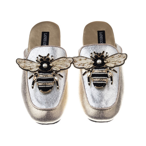 Classic Mules With Double Cream Bee Brooches | Laines London