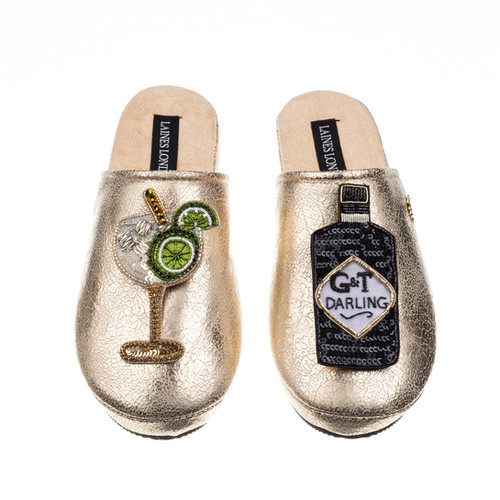 Laines London Gold Softie Slippers With Botanical Gin Brooches | Laines ...